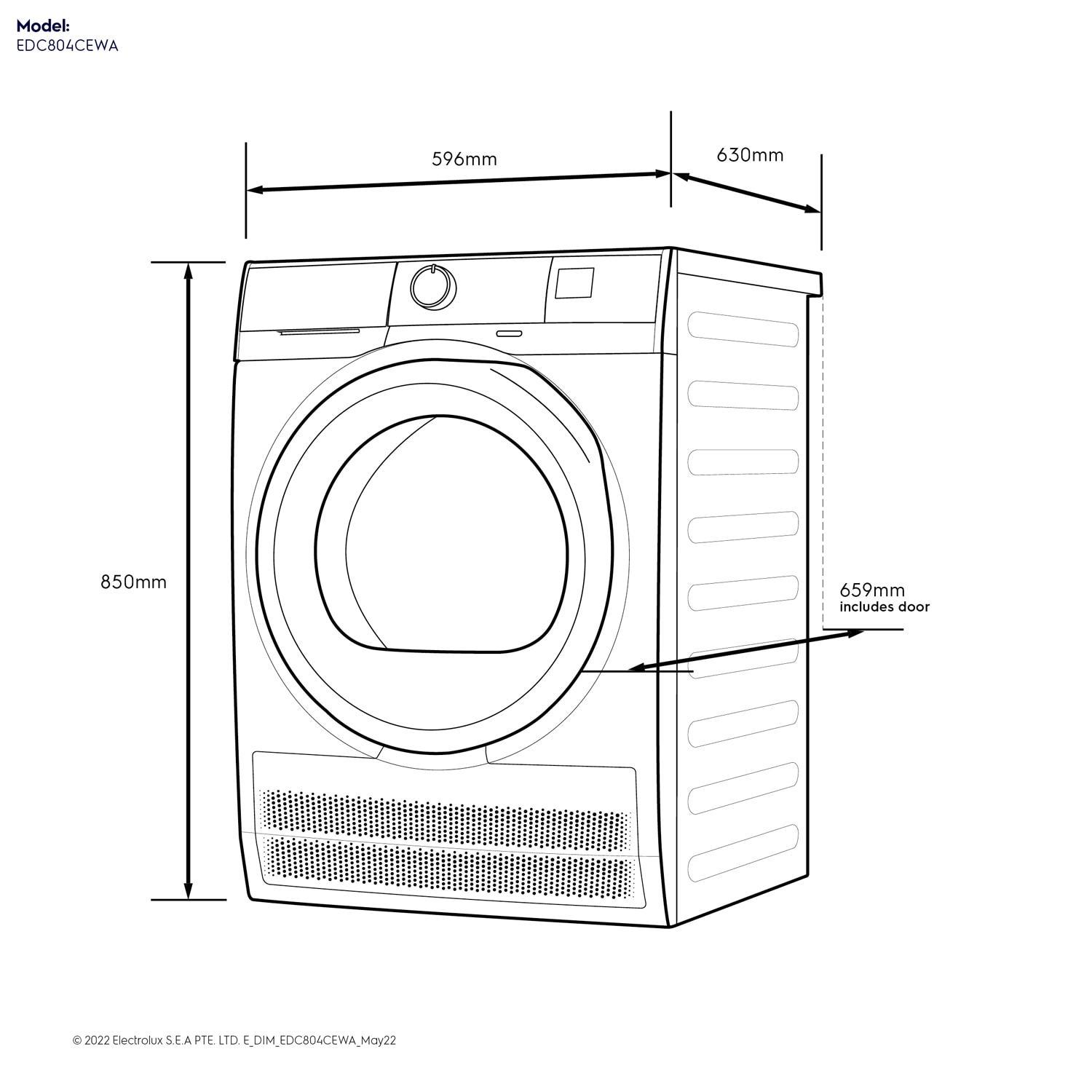 เครื่องอบผ้าระบบควบแน่น ความจุ 8 กก. รุ่น EDC804CEWA | Electrolux Thailand
